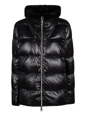 Herno Quilted Wool High Neck Zip-up Down Jacket - Black
