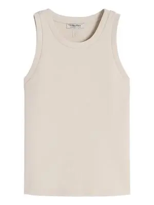 Max Mara Sleeveless Embroidered Logo Top - Beige