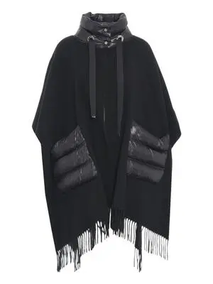 Herno Herno Resort Cape With Turtleneck And Fringed Hem Black