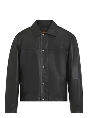 Hugo Boss Leather Press-stud Jacket - Black