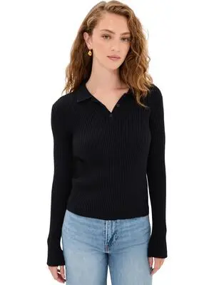 VELVET BY GRAHAM & SPENCER Velvet Frances Ribbed Knit Collared Top