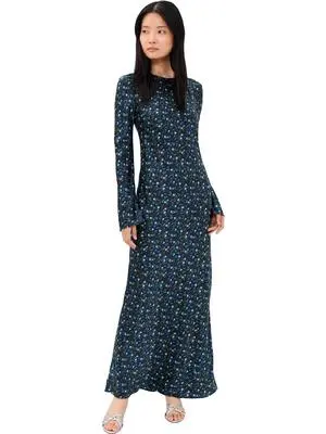 LEE MATHEWS Bella Silk Maxi Dress In Floral Print - Navy