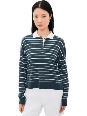Velvet By Graham & Spencer Kaelin Striped Long Sleeve Polo - Multi