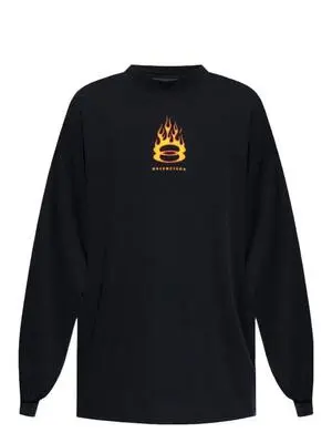 Balenciaga Logo Printed Long-sleeved T-shirt - Black