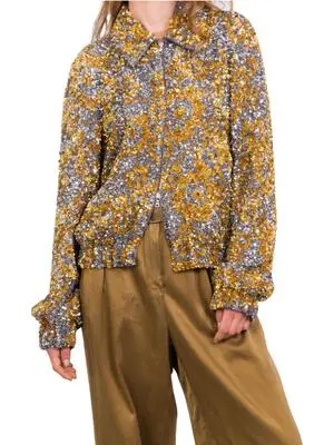 Dries Van Noten Embellished Sequined Zip-up Jacket - Silver