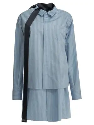 Sacai Striped Scarf Detail Mini Dress - Light Blue