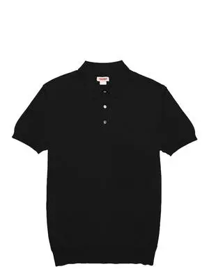 BARACUTA Fine Knit Short Sleeve Polo Shirt - Black