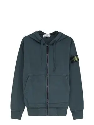 Stone Island Zipper Hoodie With Drawstring Hood And Kangaroo Pocket - Green