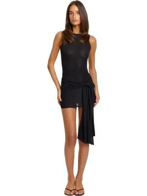 SASHA THERESE Belladonna Mini Dress With Lace Overlay And Draped Waist Tie - Black