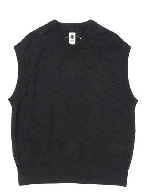 VOWELS Eyelet Sweater Vest - Black