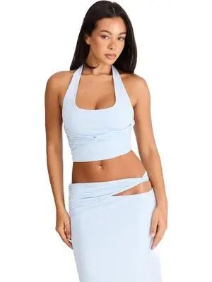 SASHA THERESE Violette Halter Neck Crop Top - Blue