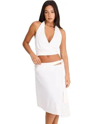 SASHA THERESE Luna Top Halter Neck, Plunge Front, Open Back - Brown