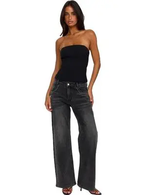 SASHA THERESE Oslo Wide-leg Embellished Jeans - Black