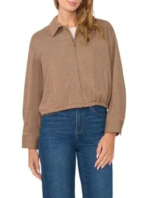 Vince Camuto Microcheck Zip-up Jacket With Spread Collar - Fall Camel