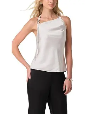 Astr The Label Variel Satin Halter Top - Silver