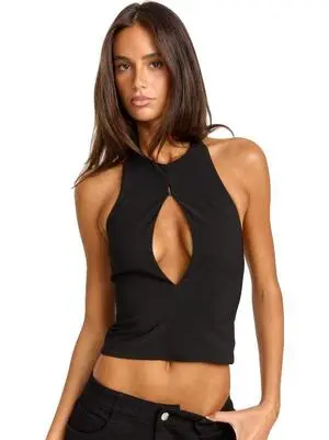 SASHA THERESE Francesca Halter Top With Plunging Cut-out And Open Back - Black