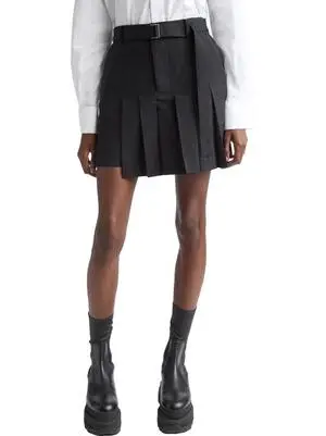 Sacai Asymmetrical Pleated Skort With Belt - Black