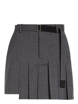 Sacai Asymmetrical Pleated Skort With Belt - Gray