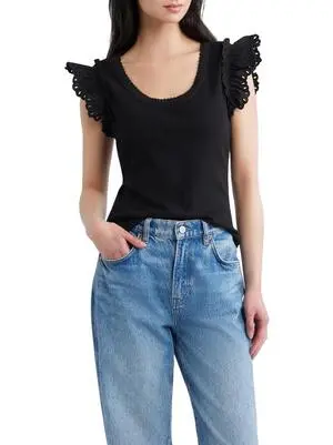 RAILS Rails Giovanna Pointelle Stitch Top With Ruffle Sleeves