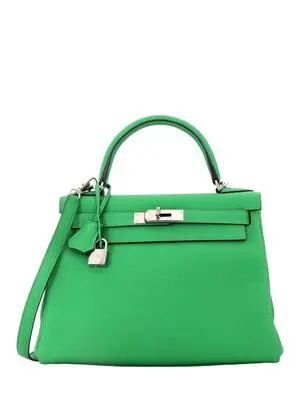 Hermès Kelly Handbag Togo With Palladium Hardware 28 - Green