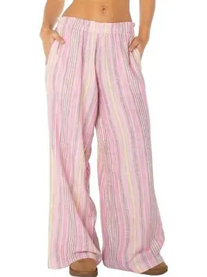 Roxy Roxy Offshore Stripe Wide Leg Cotton Pants Fuchsia Pink