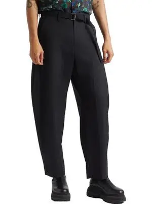 Sacai Barrel Leg Suiting Pants With Detachable Belt - Black
