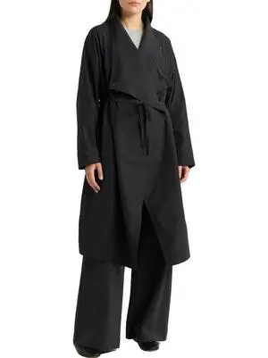 Eileen Fisher Organic Cotton & Recycled Nylon Drape Neck Coat - Black