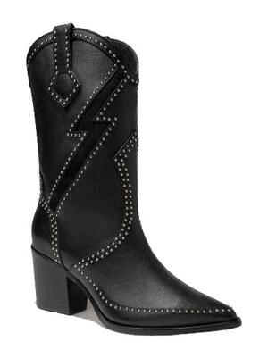 DANTE Fashion Leather Studded Pointed Toe Boots - Black