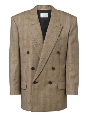 Saint Laurent Double-breasted Prince Of Wales Wool Blazer - Beige