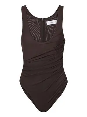 Alex Perry Gathered Mesh Bodysuit - Brown
