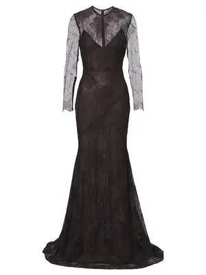 Alex Perry Lace Gown Cacao - Brown