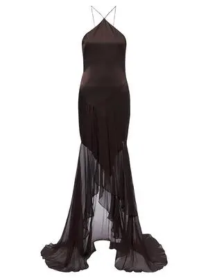Alex Perry Halterneck Silk Gown - Brown