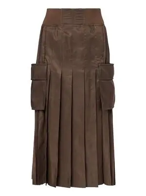 Sacai Pleated Twill Midi Skirt - Brown