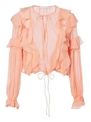 Ulla Johnson Delfina Ruffled Silk Chiffon Blouse - Orange