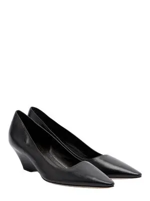 THE ROW Liisa Leather Pointed Toe Wedge Heels - Black