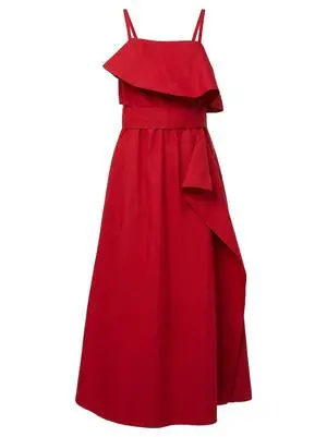 Proenza Schouler Reign Ruffled Cotton-blend Midi Dress - Red