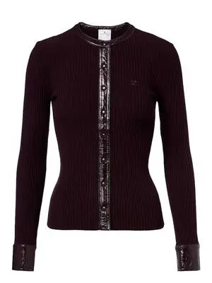 COURREGES Courrèges Ribbed-knit Cardigan With Button Detail - Burgundy