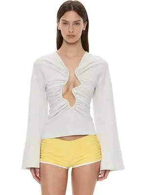 Christopher Esber Ruched Long Sleeve Top With Sculpted Wire Detail - Grey Marle
