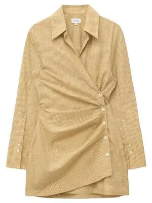 & Other Stories Wrap Shirt Mini Dress With Turn-down Collar And Buttoned Cuffs - Yellow Checked