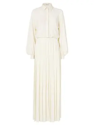 Fendi Ivory Silk Crêpe Shirt Dress With Pleated Skirt - White