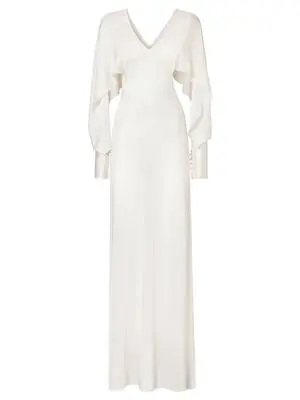 FENDI Fendi Ivory Silk Yarn Long Dress With Cape Sleeves