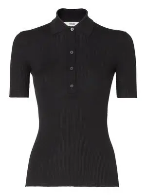 FENDI Fendi Ribbed Wool Polo Shirt With Embroidered Logo And Contrast Stitching