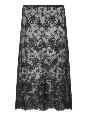 Fendi Peonia Lace Midi Skirt - Black