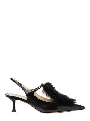 Fendi Noir Slingback "femmes Fatales" In Calfskin With Fox Fur - Black