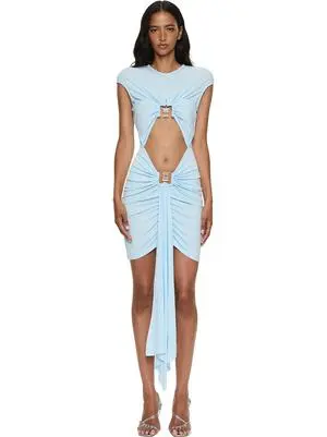Christopher Esber Bezel Quartz Disconnect Short Sleeve Mini Dress - Lago Blue