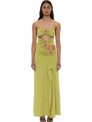 Christopher Esber Orbit Ruched Disconnect Cascade Dress Dypsis Green
