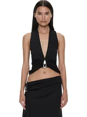 Christopher Esber Crystal Pendant Halter Tank - Black