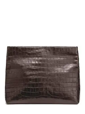 NILI LOTAN Jerry Clutch In Embossed Croc Leather - Chocolate Brown