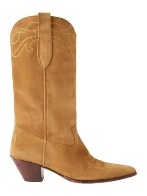 NILI LOTAN Towns Embroidered Suede Knee High Boots - Brown