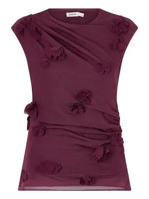 Simkhai Tessa Appliquéd Tulle Blouse - Burgundy